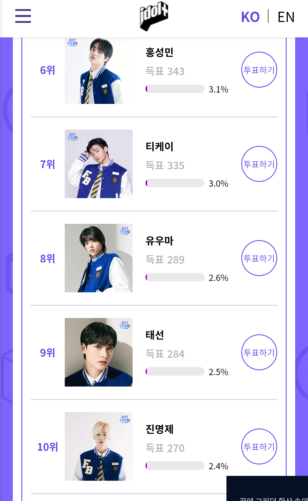 [잡담] 소년판타지 투표 아이돌플러스 순위 (1~10위) - 인스티즈(instiz) (K)POP/예능 카테고리