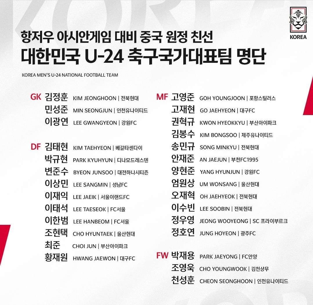 [정보 소식] 대한민국 U 24 축구대표팀 아시안게임 대비 친선전 명단 인스티즈 Instiz K Pop 예능 카테고리