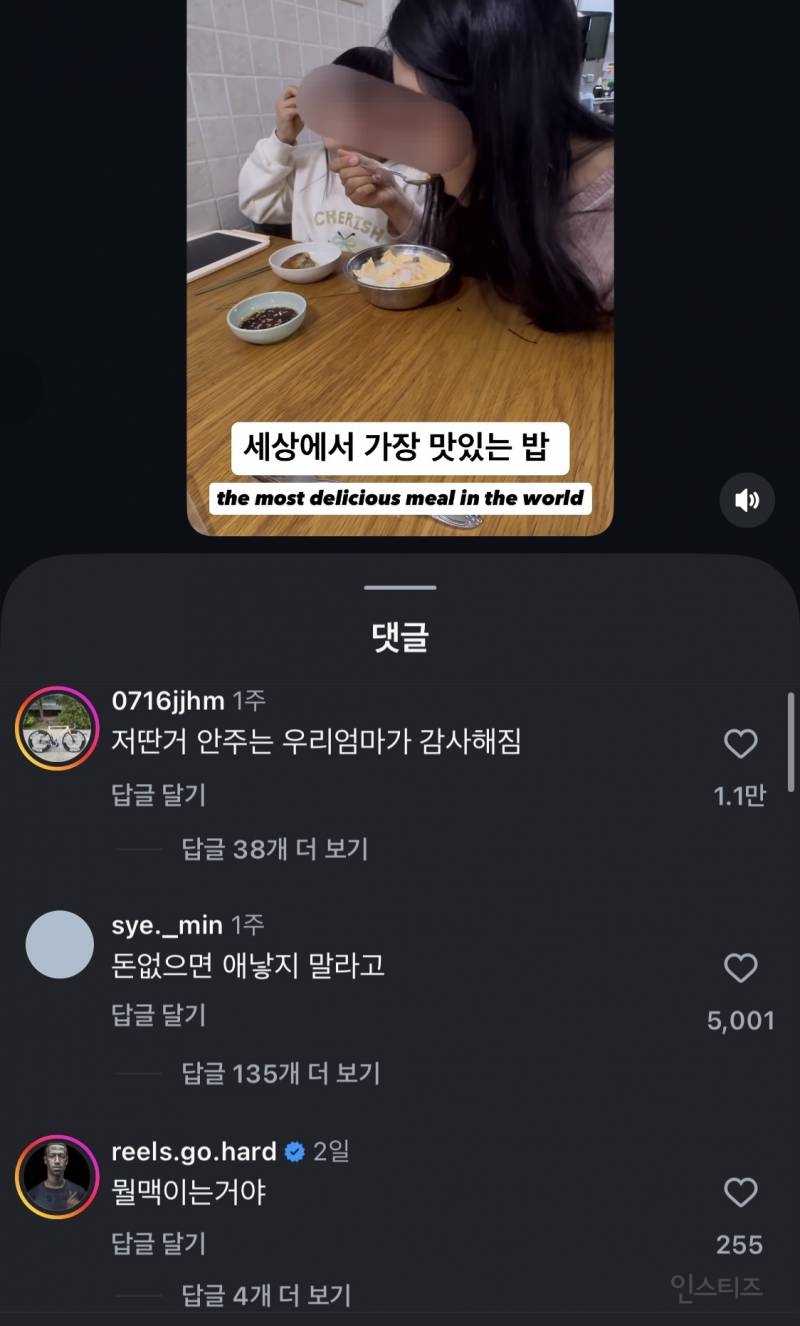 인스타 댓글 반응 안좋은 아이 밥.jpg - 인스티즈(instiz) 이슈 카테고리