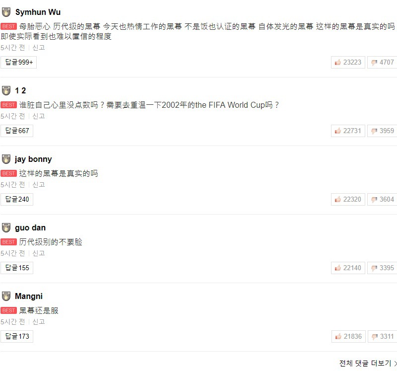 중국인들의 네이버 댓글 상황 - 인스티즈(instiz) 이슈 카테고리