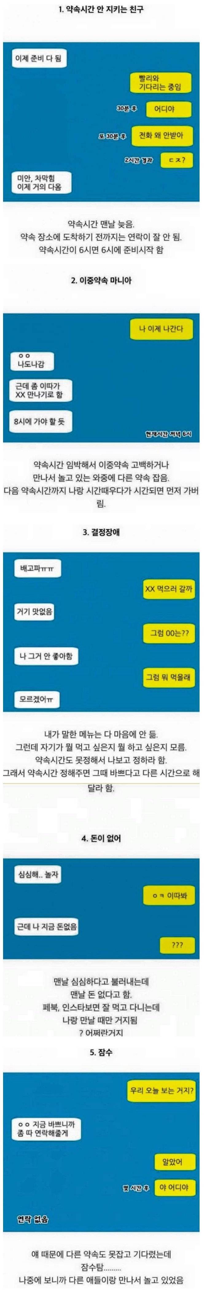 약속 하기 짜증나는 친구 BEST 5 - 인스티즈(instiz) 이슈 카테고리