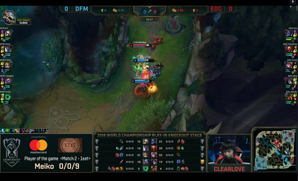 [LOL] 2018 롤드컵 플레이-인 스테이지 / 넉아웃 스테이지 2경기(5판 3선승),'DFM(일본) vs EDG(중국)'- 1세트 결과 - 인스티즈(instiz) 이슈 카테고리