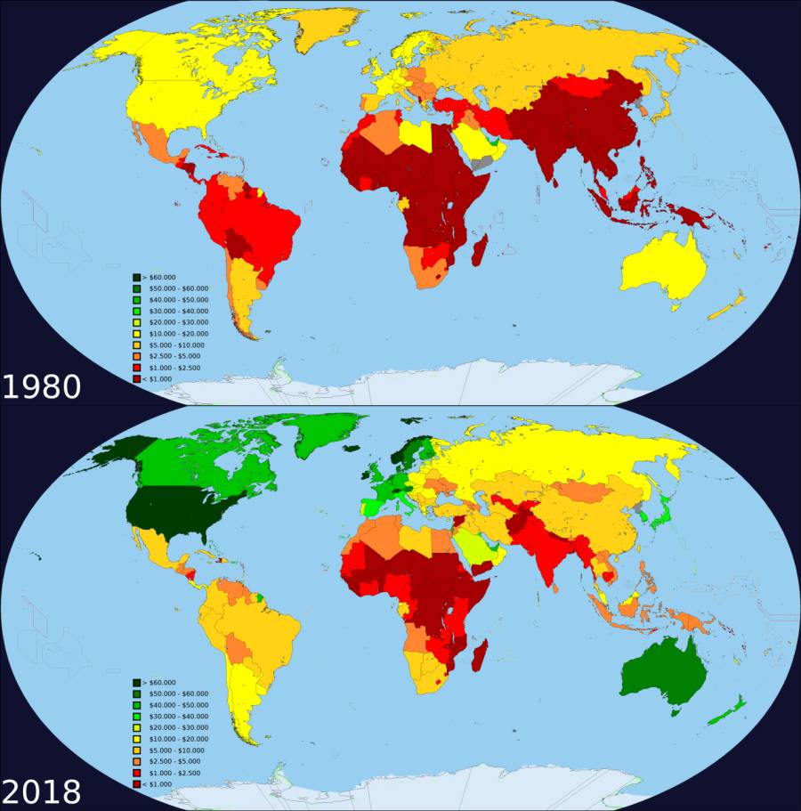 1980 vs 2018년 세계 1인당 gdp 지도 - 인스티즈(instiz) 이슈 카테고리